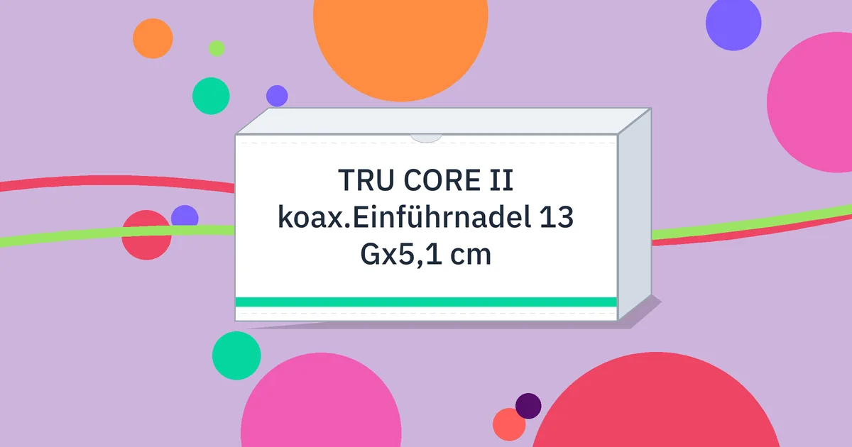 Symbolbild: Packung mit der Aufschrift TRU CORE II koax.Einführnadel 13 Gx5,1 cm (PZN 06770667) – Verfügbarkeit und Bezug in Apotheken in Frankfurt am Main