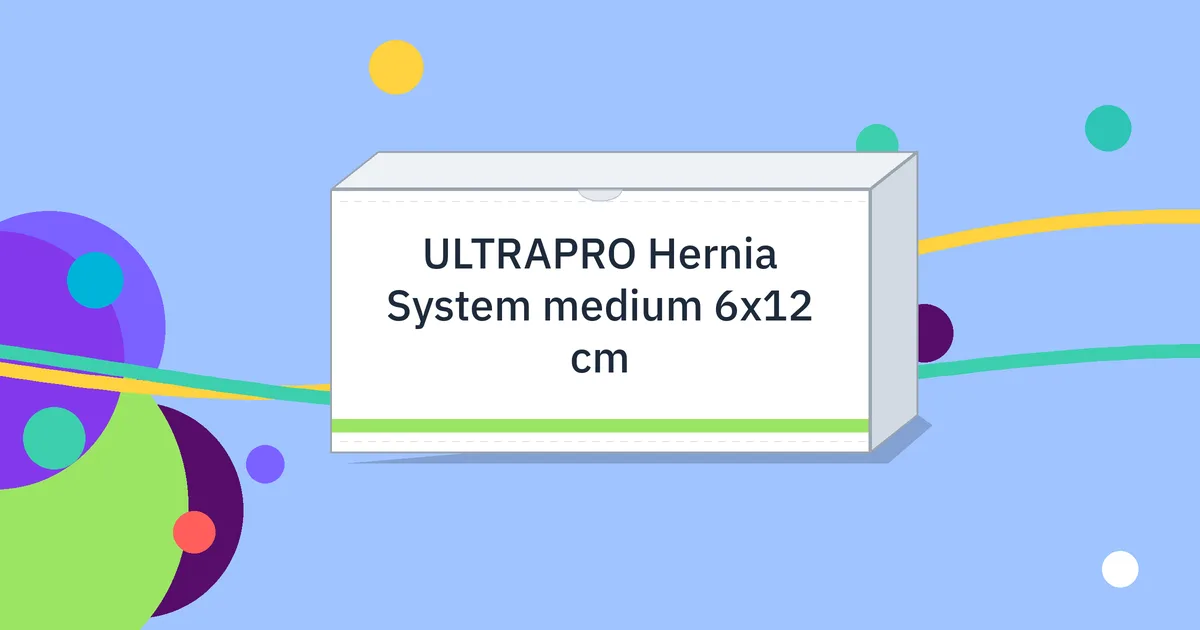 Symbolbild: Packung mit der Aufschrift ULTRAPRO Hernia System medium 6x12 cm (PZN 20855488) – Verfügbarkeit und Bezug in Apotheken in Frankfurt am Main