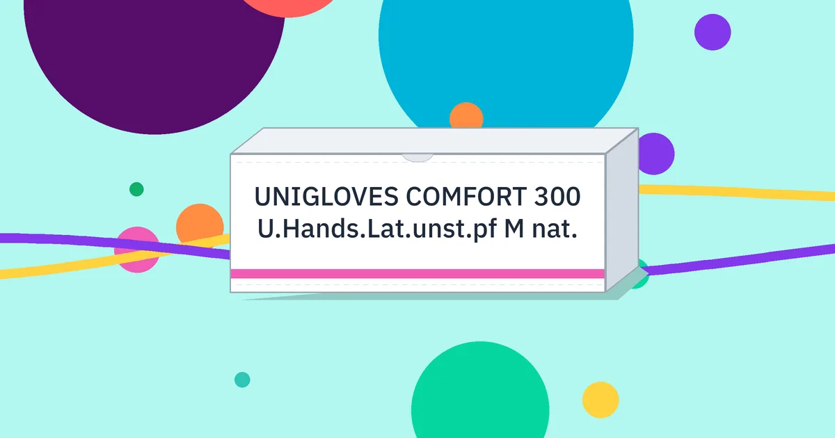 Symbolbild: Packung mit der Aufschrift UNIGLOVES COMFORT 300 U.Hands.Lat.unst.pf M nat. (PZN 18100400) – Verfügbarkeit und Bezug in Apotheken in Frankfurt am Main