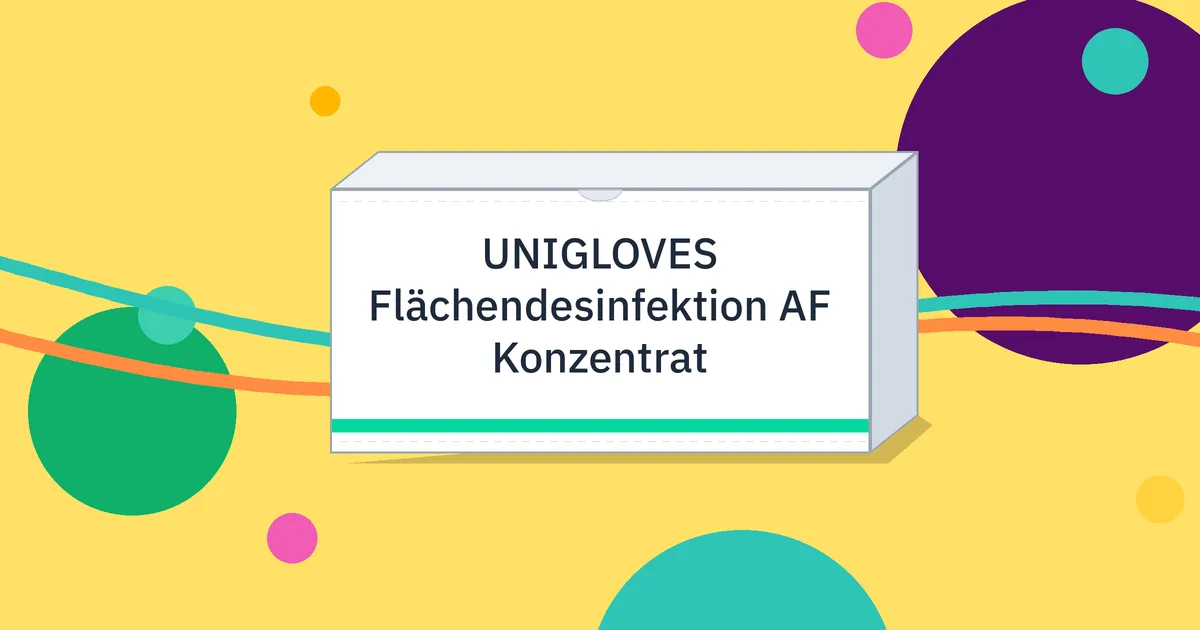 Symbolbild: Packung mit der Aufschrift UNIGLOVES Flächendesinfektion AF Konzentrat (PZN 19533621) – Verfügbarkeit und Bezug in Apotheken in Frankfurt am Main