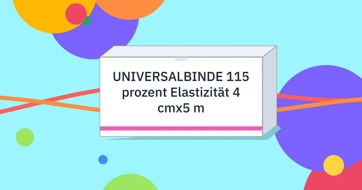 Symbolbild: Packung mit der Aufschrift UNIVERSALBINDE 115 prozent Elastizität 4 cmx5 m (PZN 08858389) – Verfügbarkeit und Bezug in Apotheken in Frankfurt am Main