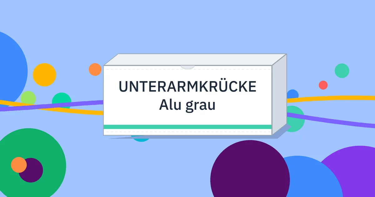 Symbolbild: Packung mit der Aufschrift UNTERARMKRÜCKE Alu grau (PZN 06989561) – Verfügbarkeit und Bezug in Apotheken in Frankfurt am Main