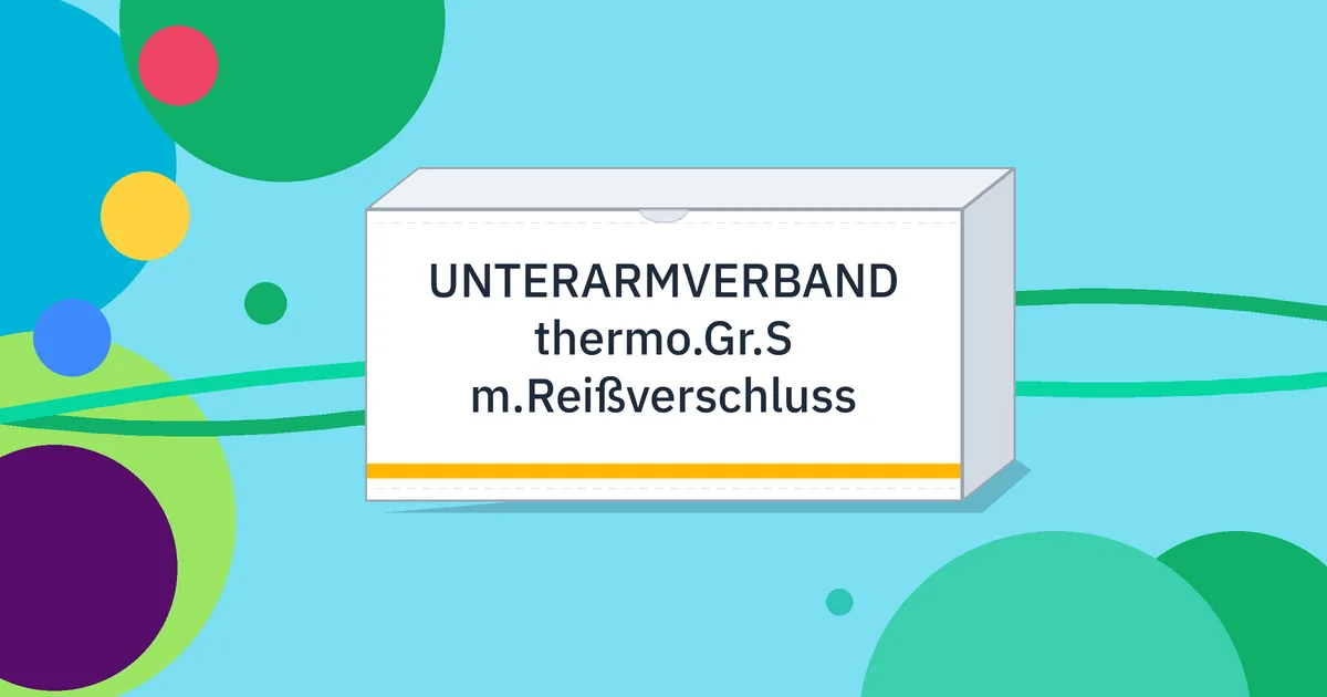 Symbolbild: Packung mit der Aufschrift UNTERARMVERBAND thermo.Gr.S m.Reißverschluss (PZN 08429642) – Verfügbarkeit und Bezug in Apotheken in Frankfurt am Main
