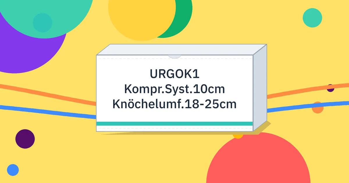 Symbolbild: Packung mit der Aufschrift URGOK1 Kompr.Syst.10cm Knöchelumf.18-25cm (PZN 16901219) – Verfügbarkeit und Bezug in Apotheken in Frankfurt am Main