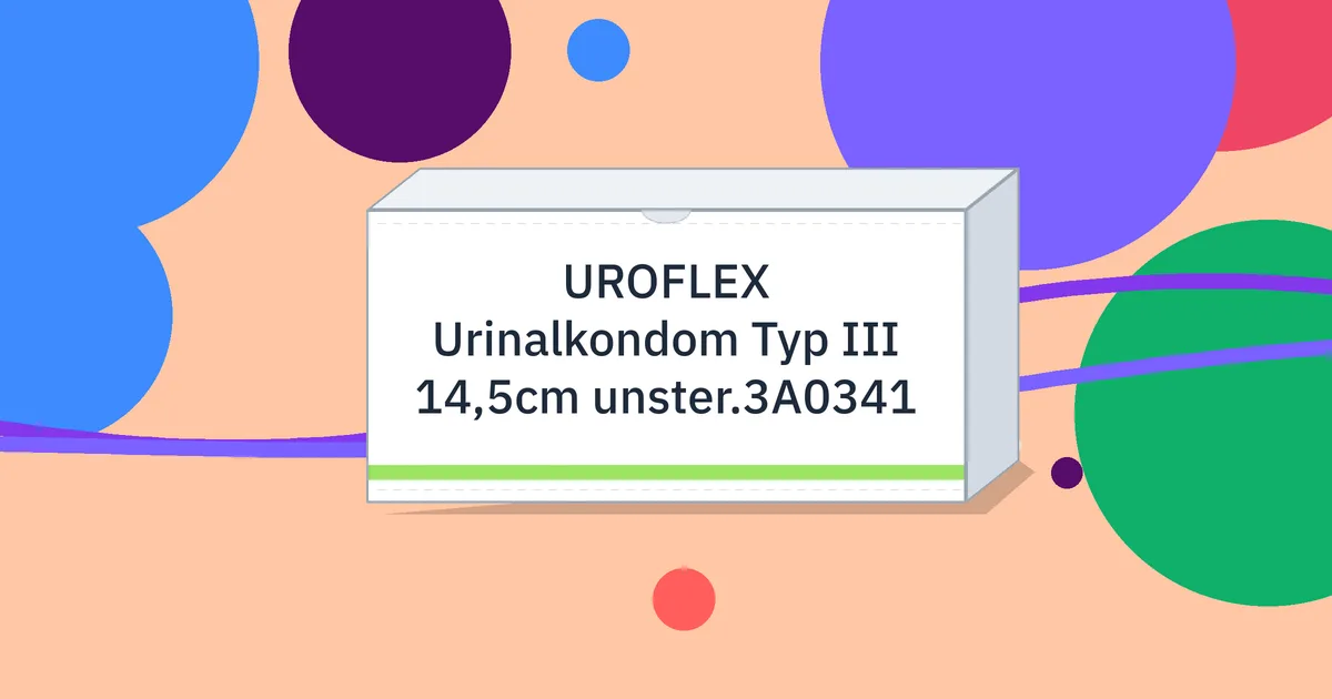 Symbolbild: Packung mit der Aufschrift UROFLEX Urinalkondom Typ III 14,5cm unster.3A0341 (PZN 17414800) – Verfügbarkeit und Bezug in Apotheken in Frankfurt am Main