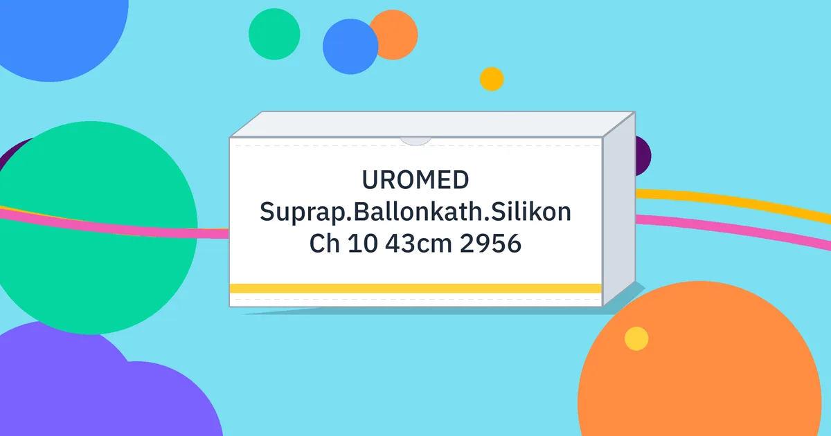 Symbolbild: Packung mit der Aufschrift UROMED Suprap.Ballonkath.Silikon Ch 10 43cm 2956 (PZN 00051724) – Verfügbarkeit und Bezug in Apotheken in Frankfurt am Main