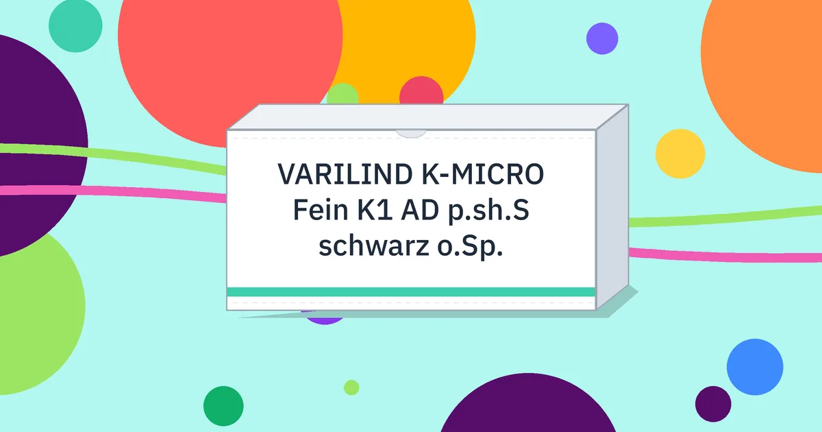 Symbolbild: Packung mit der Aufschrift VARILIND K-MICRO Fein K1 AD p.sh.S schwarz o.Sp. (PZN 20558023) – Verfügbarkeit und Bezug in Apotheken in Frankfurt am Main