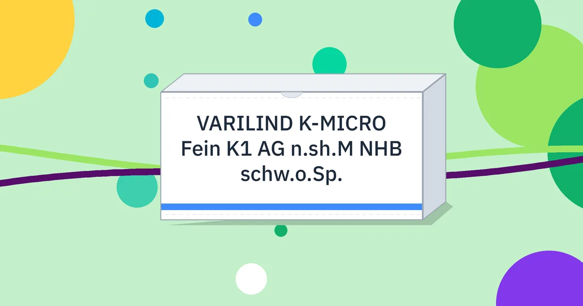 Symbolbild: Packung mit der Aufschrift VARILIND K-MICRO Fein K1 AG n.sh.M NHB schw.o.Sp. (PZN 20555295) – Verfügbarkeit und Bezug in Apotheken in Frankfurt am Main