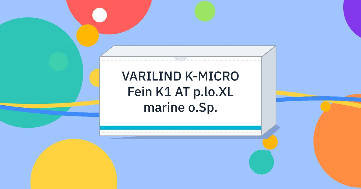 Symbolbild: Packung mit der Aufschrift VARILIND K-MICRO Fein K1 AT p.lo.XL marine o.Sp. (PZN 20552322) – Verfügbarkeit und Bezug in Apotheken in Frankfurt am Main