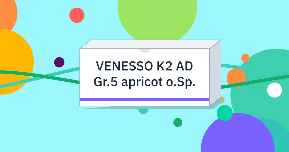 Symbolbild: Packung mit der Aufschrift VENESSO K2 AD Gr.5 apricot o.Sp. (PZN 03259773) – Verfügbarkeit und Bezug in Apotheken in Frankfurt am Main