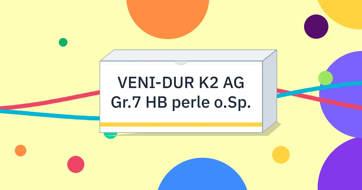 Symbolbild: Packung mit der Aufschrift VENI-DUR K2 AG Gr.7 HB perle o.Sp. (PZN 03245009) – Verfügbarkeit und Bezug in Apotheken in Frankfurt am Main