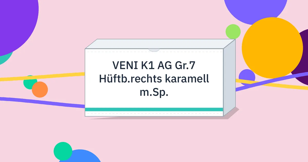 Symbolbild: Packung mit der Aufschrift VENI K1 AG Gr.7 Hüftb.rechts karamell m.Sp. (PZN 13760066) – Verfügbarkeit und Bezug in Apotheken in Frankfurt am Main