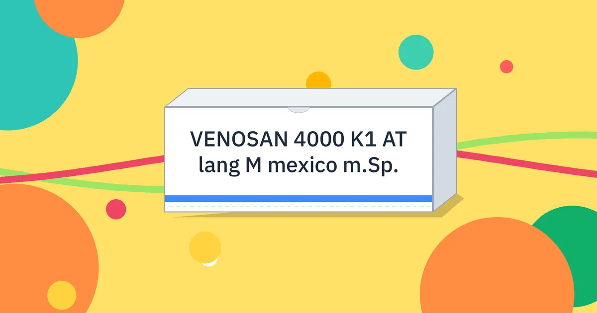 Symbolbild: Packung mit der Aufschrift VENOSAN 4000 K1 AT lang M mexico m.Sp. (PZN 14423336) – Verfügbarkeit und Bezug in Apotheken in Frankfurt am Main