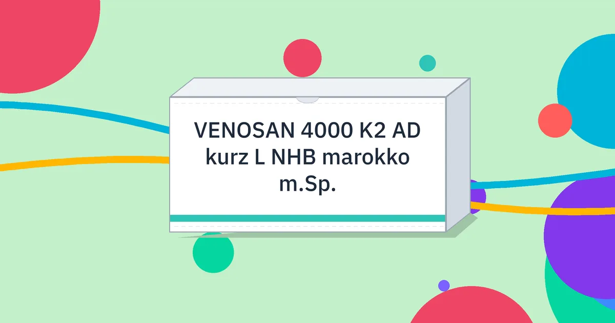Symbolbild: Packung mit der Aufschrift VENOSAN 4000 K2 AD kurz L NHB marokko m.Sp. (PZN 14425861) – Verfügbarkeit und Bezug in Apotheken in Frankfurt am Main