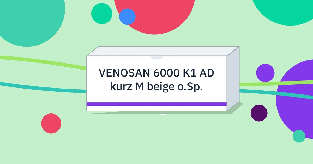 Symbolbild: Packung mit der Aufschrift VENOSAN 6000 K1 AD kurz M beige o.Sp. (PZN 17171042) – Verfügbarkeit und Bezug in Apotheken in Frankfurt am Main