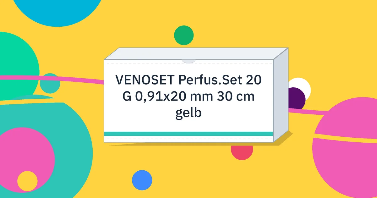 Symbolbild: Packung mit der Aufschrift VENOSET Perfus.Set 20 G 0,91x20 mm 30 cm gelb (PZN 13846738) – Verfügbarkeit und Bezug in Apotheken in Frankfurt am Main