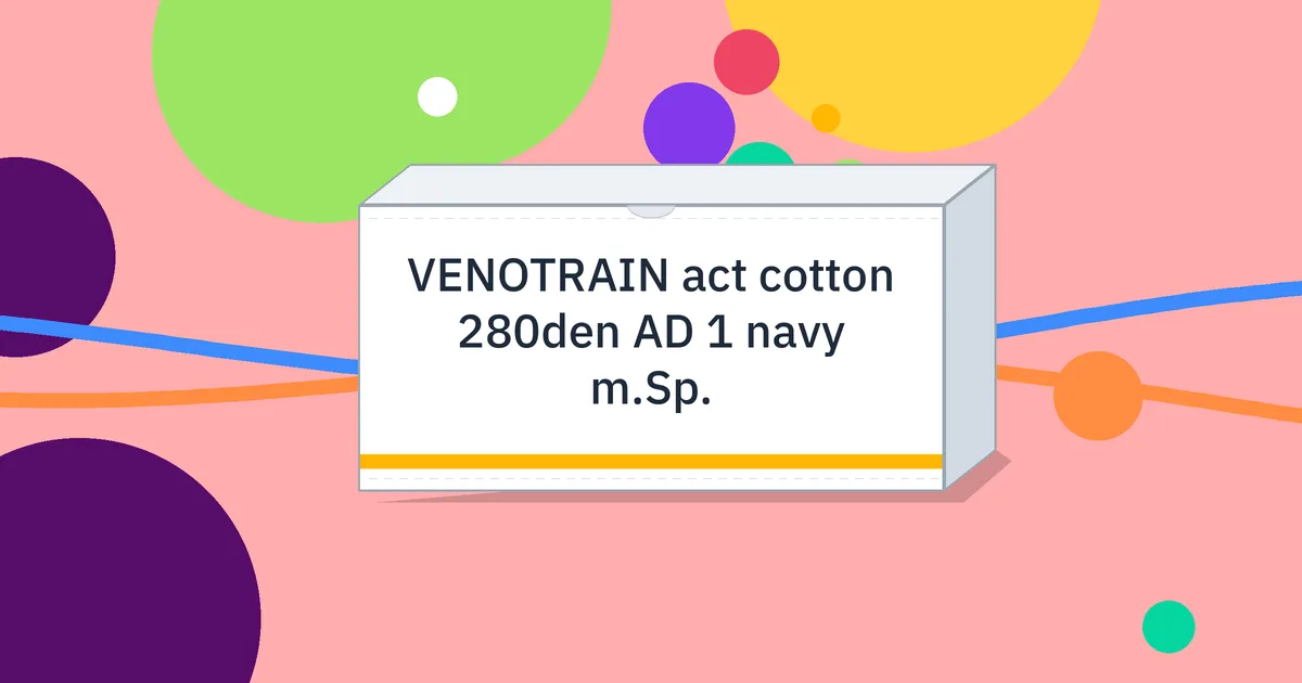 Symbolbild: Packung mit der Aufschrift VENOTRAIN act cotton 280den AD 1 navy m.Sp. (PZN 16209624) – Verfügbarkeit und Bezug in Apotheken in Frankfurt am Main