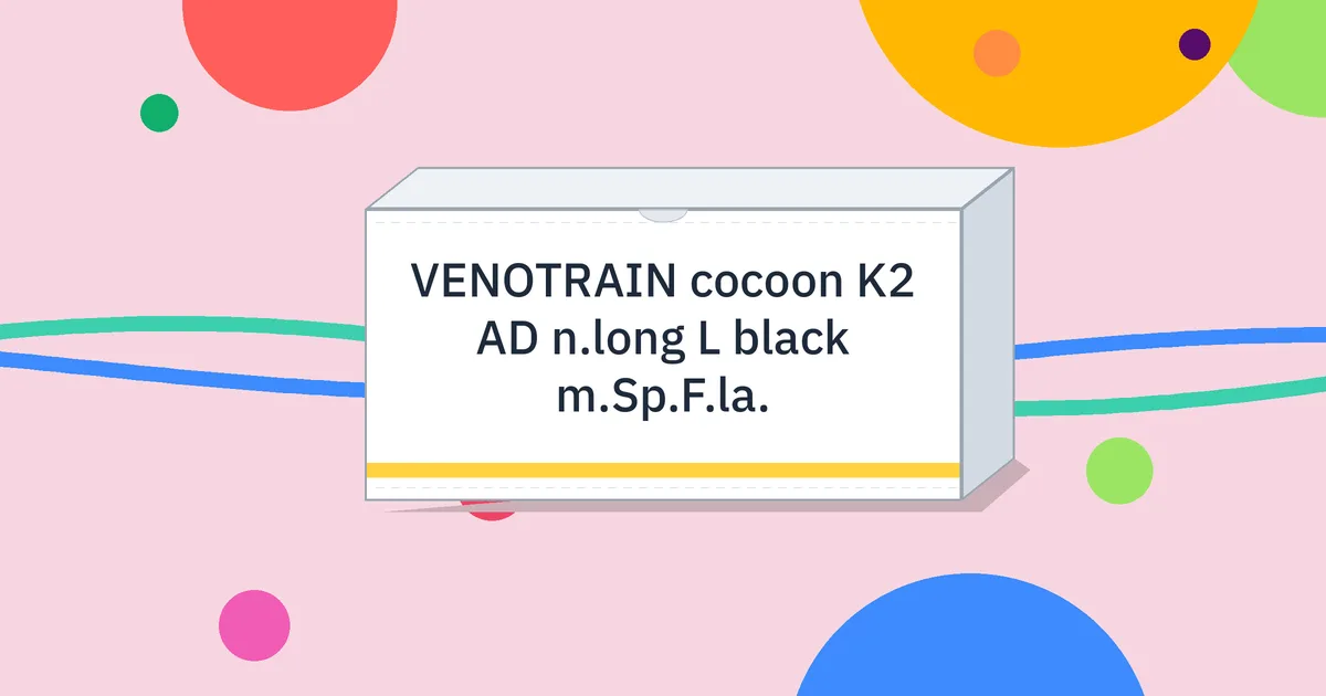 Symbolbild: Packung mit der Aufschrift VENOTRAIN cocoon K2 AD n.long L black m.Sp.F.la. (PZN 14401926) – Verfügbarkeit und Bezug in Apotheken in Frankfurt am Main