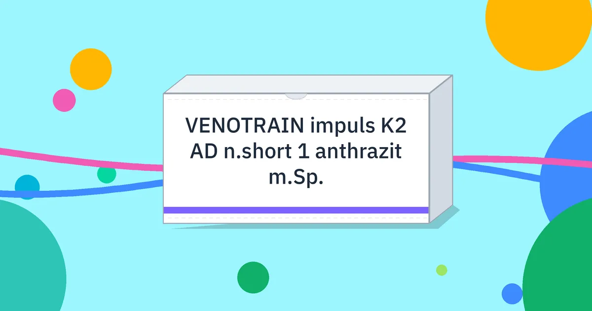 Symbolbild: Packung mit der Aufschrift VENOTRAIN impuls K2 AD n.short 1 anthrazit m.Sp. (PZN 15221617) – Verfügbarkeit und Bezug in Apotheken in Frankfurt am Main
