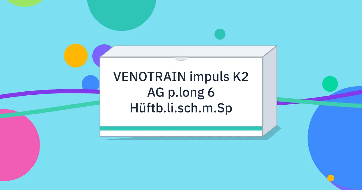 Symbolbild: Packung mit der Aufschrift VENOTRAIN impuls K2 AG p.long 6 Hüftb.li.sch.m.Sp (PZN 10294936) – Verfügbarkeit und Bezug in Apotheken in Frankfurt am Main