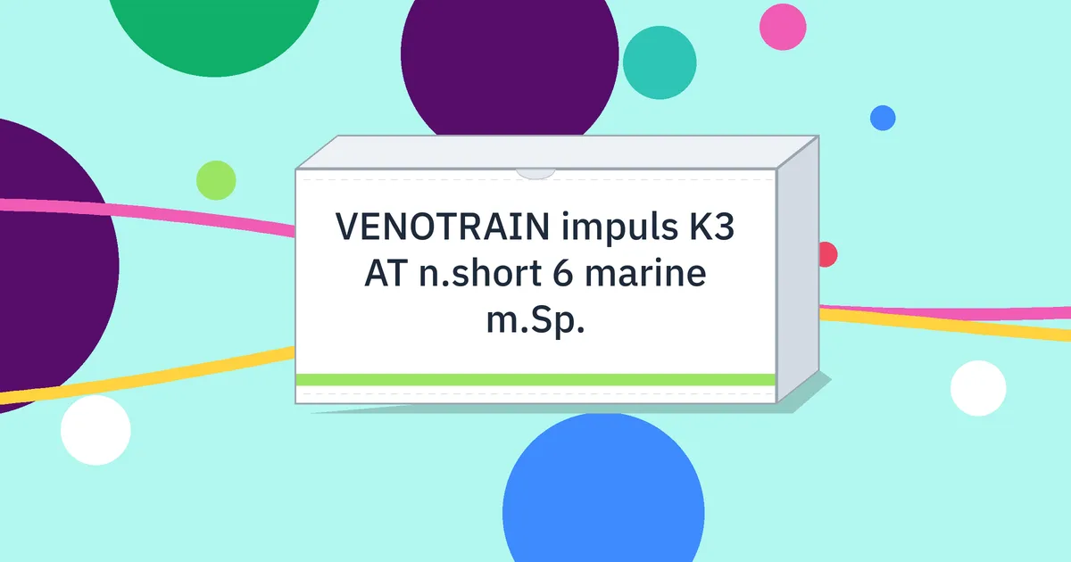Symbolbild: Packung mit der Aufschrift VENOTRAIN impuls K3 AT n.short 6 marine m.Sp. (PZN 19355527) – Verfügbarkeit und Bezug in Apotheken in Frankfurt am Main