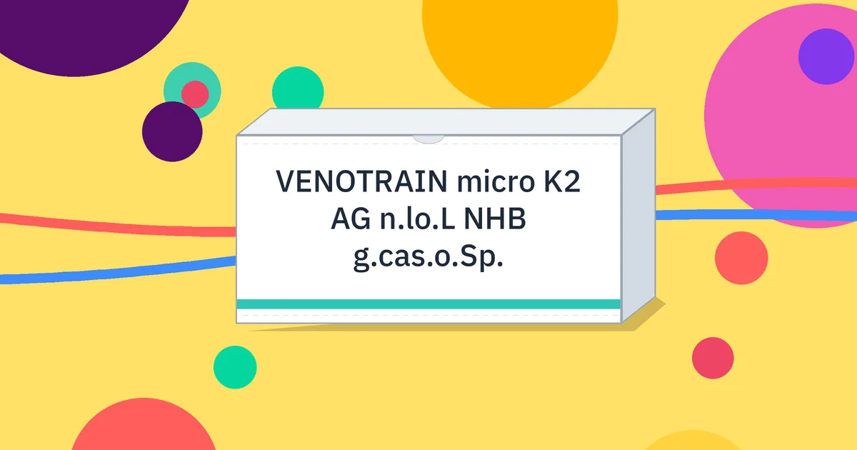 Symbolbild: Packung mit der Aufschrift VENOTRAIN micro K2 AG n.lo.L NHB g.cas.o.Sp. (PZN 20759454) – Verfügbarkeit und Bezug in Apotheken in Frankfurt am Main