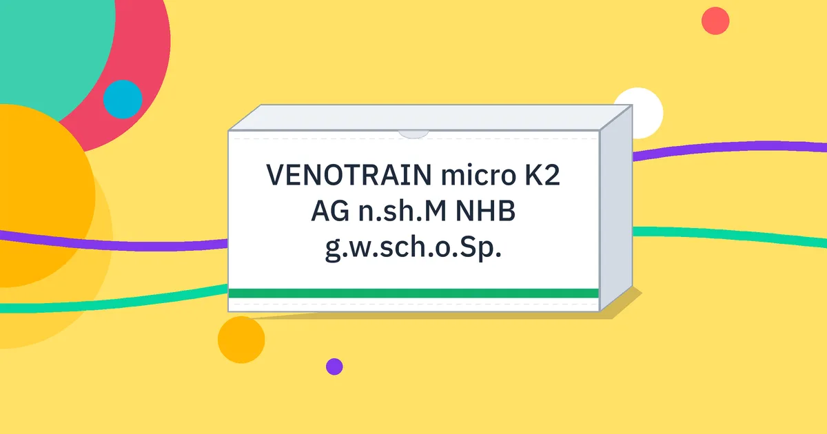 Symbolbild: Packung mit der Aufschrift VENOTRAIN micro K2 AG n.sh.M NHB g.w.sch.o.Sp. (PZN 09021819) – Verfügbarkeit und Bezug in Apotheken in Frankfurt am Main