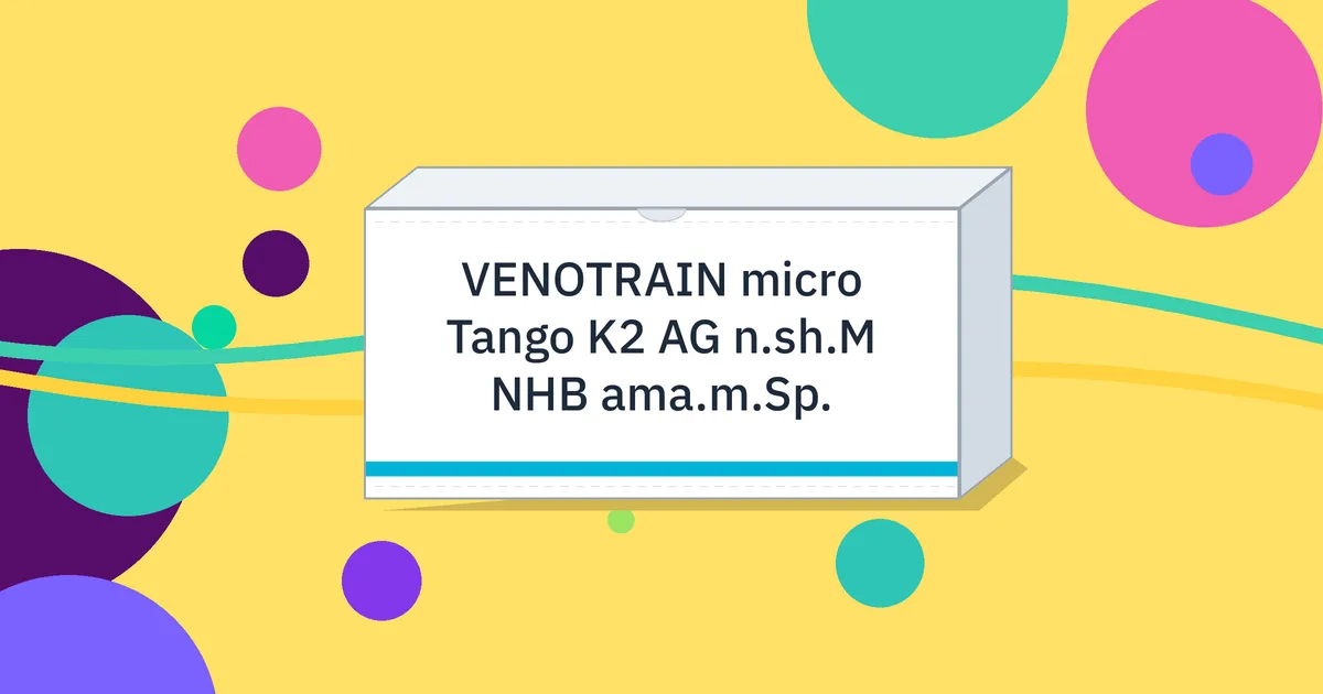Symbolbild: Packung mit der Aufschrift VENOTRAIN micro Tango K2 AG n.sh.M NHB ama.m.Sp. (PZN 17764701) – Verfügbarkeit und Bezug in Apotheken in Frankfurt am Main