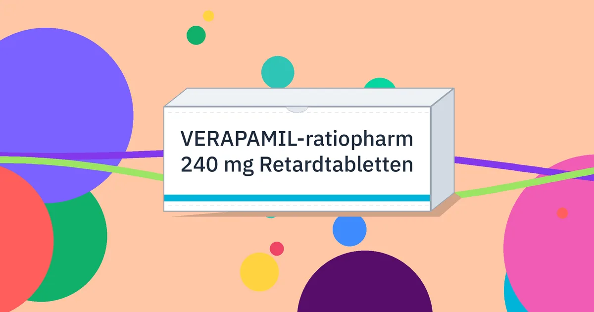 Symbolbild: Packung mit der Aufschrift VERAPAMIL-ratiopharm 240 mg Retardtabletten (PZN 00089738) – Verfügbarkeit und Bezug in Apotheken in Frankfurt am Main