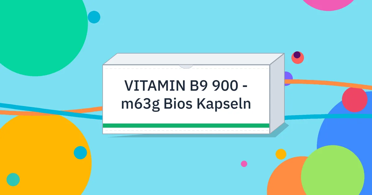 Symbolbild: Packung mit der Aufschrift VITAMIN B9 900 -m63g Bios Kapseln (PZN 09324655) – Verfügbarkeit und Bezug in Apotheken in Frankfurt am Main