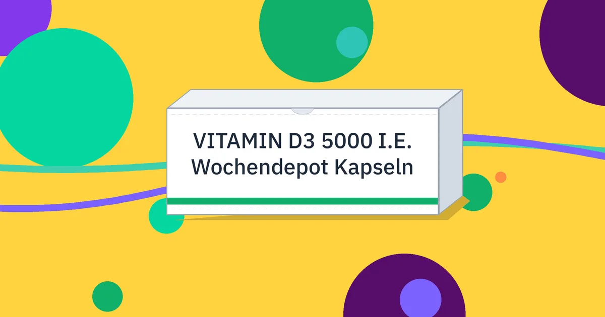 Symbolbild: Packung mit der Aufschrift VITAMIN D3 5000 I.E. Wochendepot Kapseln (PZN 11161290) – Verfügbarkeit und Bezug in Apotheken in Frankfurt am Main
