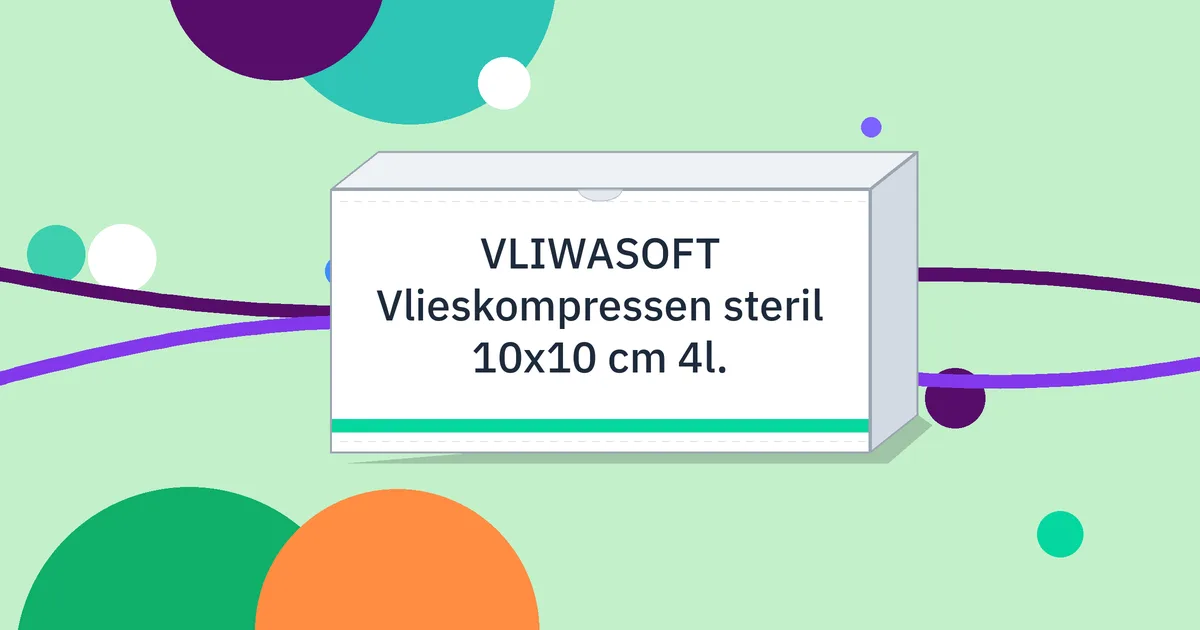 Symbolbild: Packung mit der Aufschrift VLIWASOFT Vlieskompressen steril 10x10 cm 4l. (PZN 19704301) – Verfügbarkeit und Bezug in Apotheken in Frankfurt am Main
