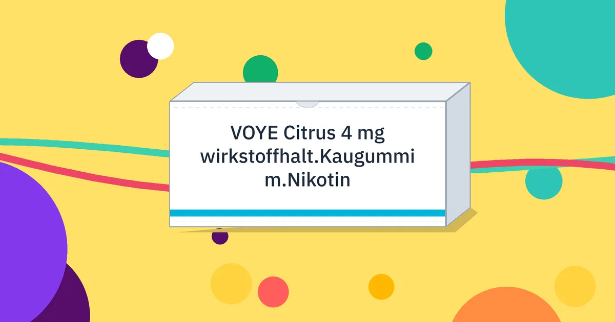 Symbolbild: Packung mit der Aufschrift VOYE Citrus 4 mg wirkstoffhalt.Kaugummi m.Nikotin (PZN 19114887) – Verfügbarkeit und Bezug in Apotheken in Frankfurt am Main