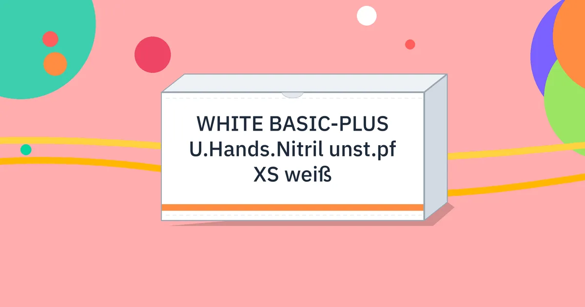 Symbolbild: Packung mit der Aufschrift WHITE BASIC-PLUS U.Hands.Nitril unst.pf XS weiß (PZN 15434744) – Verfügbarkeit und Bezug in Apotheken in Frankfurt am Main