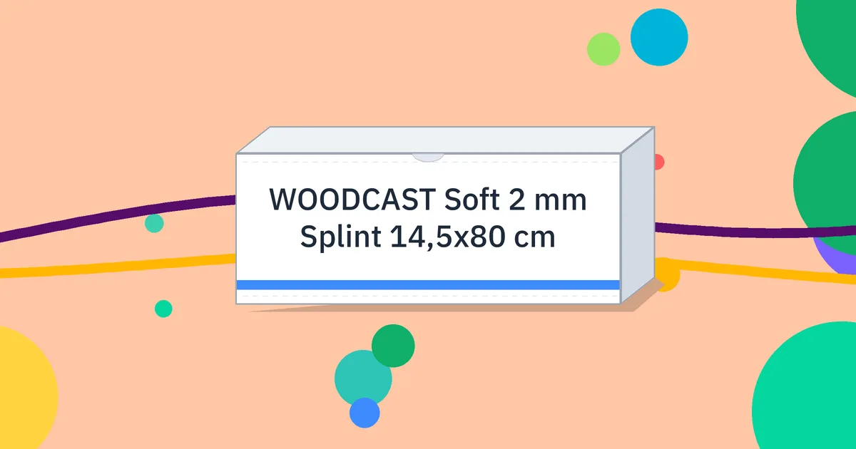 Symbolbild: Packung mit der Aufschrift WOODCAST Soft 2 mm Splint 14,5x80 cm (PZN 10346171) – Verfügbarkeit und Bezug in Apotheken in Frankfurt am Main