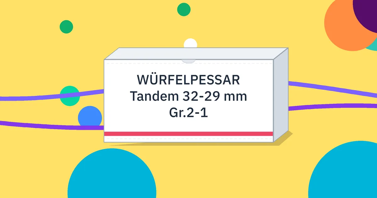Symbolbild: Packung mit der Aufschrift WÜRFELPESSAR Tandem 32-29 mm Gr.2-1 (PZN 04655583) – Verfügbarkeit und Bezug in Apotheken in Frankfurt am Main