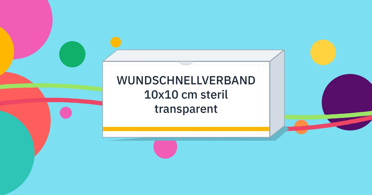 Symbolbild: Packung mit der Aufschrift WUNDSCHNELLVERBAND 10x10 cm steril transparent (PZN 20001898) – Verfügbarkeit und Bezug in Apotheken in Frankfurt am Main