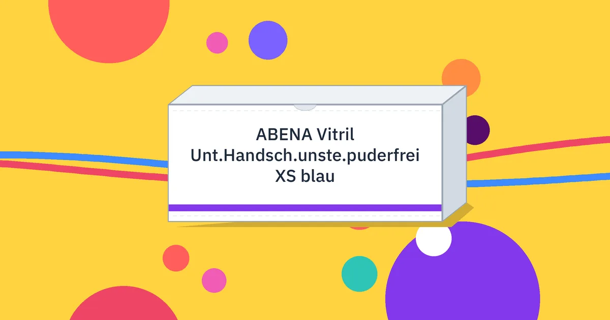 Symbolbild: Packung mit der Aufschrift ABENA Vitril Unt.Handsch.unste.puderfrei XS blau (PZN 16932208) – Verfügbarkeit und Bezug in Apotheken in Frankfurt am Main