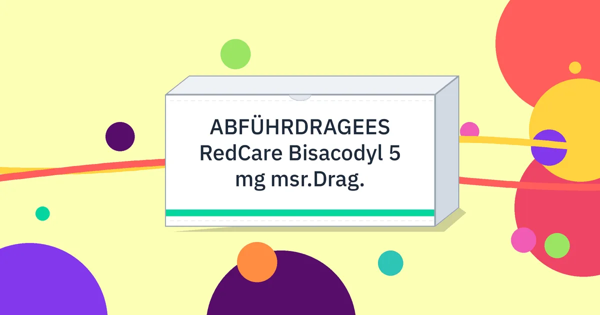 Symbolbild: Packung mit der Aufschrift ABFÜHRDRAGEES RedCare Bisacodyl 5 mg msr.Drag. (PZN 16762982) – Verfügbarkeit und Bezug in Apotheken in Frankfurt am Main