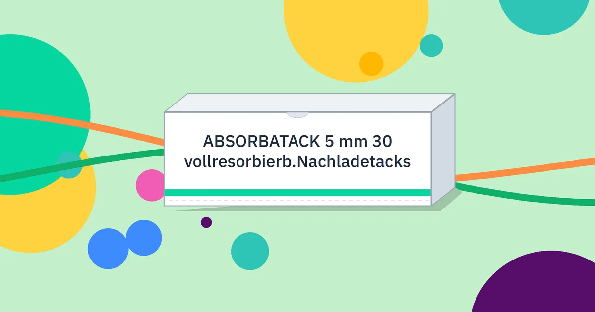 Symbolbild: Packung mit der Aufschrift ABSORBATACK 5 mm 30 vollresorbierb.Nachladetacks (PZN 18258495) – Verfügbarkeit und Bezug in Apotheken in Frankfurt am Main