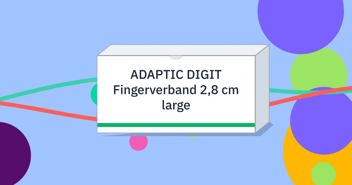 Symbolbild: Packung mit der Aufschrift ADAPTIC DIGIT Fingerverband 2,8 cm large (PZN 18799908) – Verfügbarkeit und Bezug in Apotheken in Frankfurt am Main