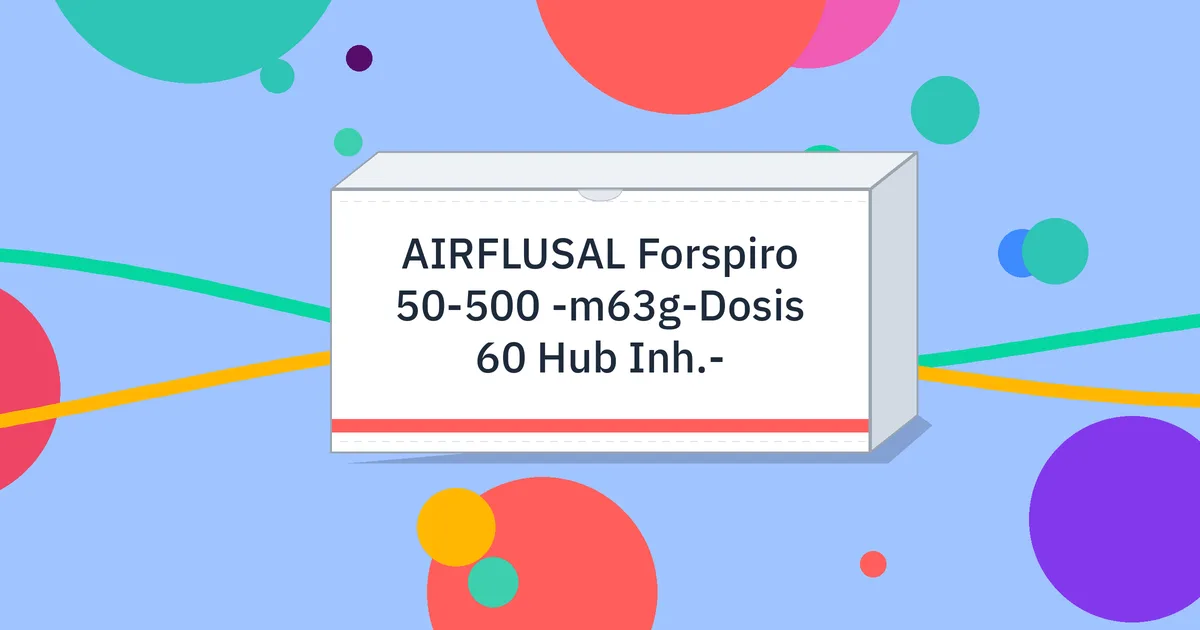 Symbolbild: Packung mit der Aufschrift AIRFLUSAL Forspiro 50-500 -m63g-Dosis 60 Hub Inh.- (PZN 19107249) – Verfügbarkeit und Bezug in Apotheken in Frankfurt am Main