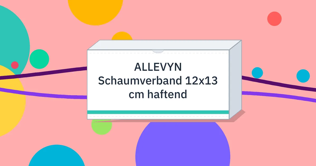 Symbolbild: Packung mit der Aufschrift ALLEVYN Schaumverband 12x13 cm haftend (PZN 19698368) – Verfügbarkeit und Bezug in Apotheken in Frankfurt am Main