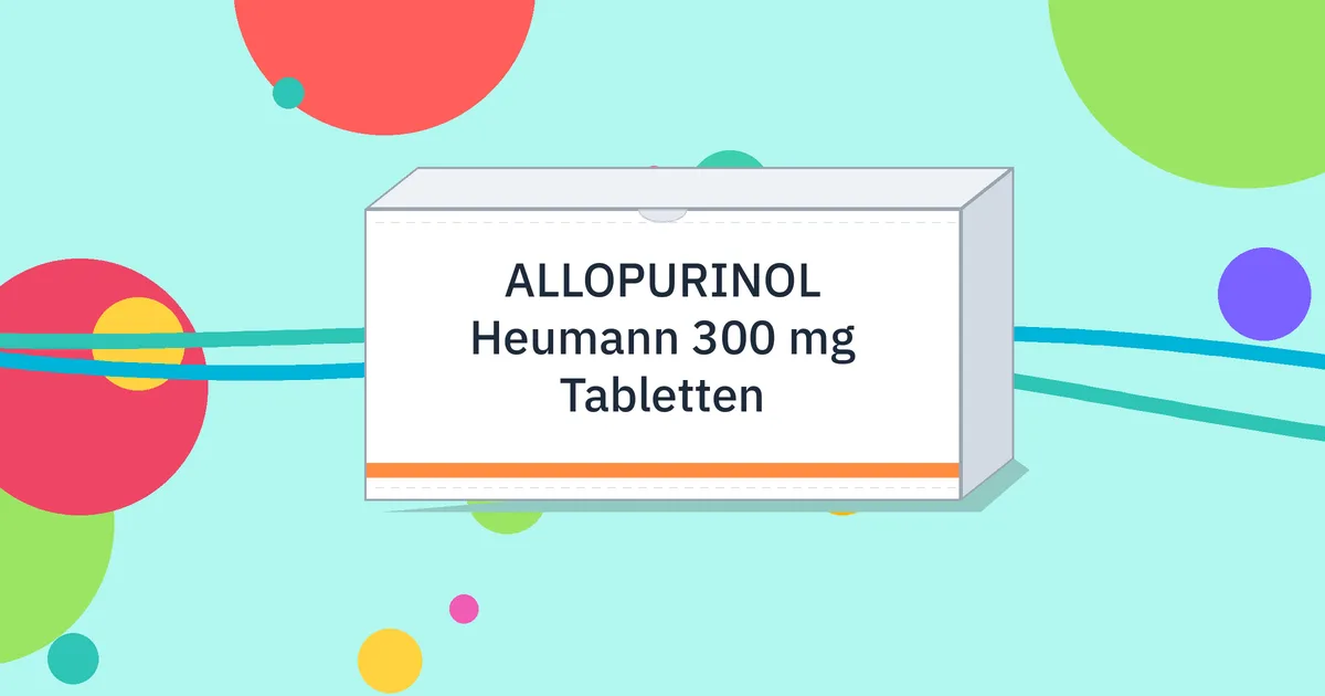Symbolbild: Packung mit der Aufschrift ALLOPURINOL Heumann 300 mg Tabletten (PZN 19075147) – Verfügbarkeit und Bezug in Apotheken in Frankfurt am Main