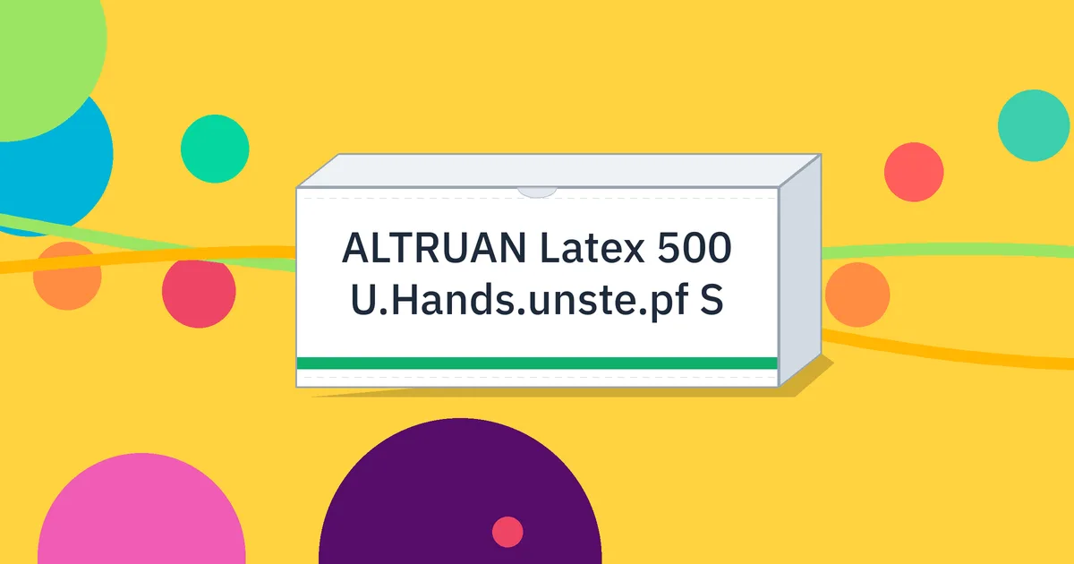 Symbolbild: Packung mit der Aufschrift ALTRUAN Latex 500 U.Hands.unste.pf S (PZN 20114639) – Verfügbarkeit und Bezug in Apotheken in Frankfurt am Main
