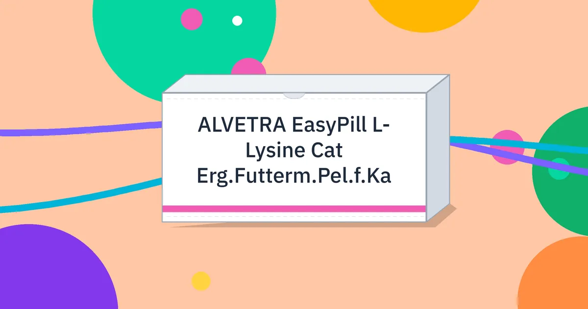 Symbolbild: Packung mit der Aufschrift ALVETRA EasyPill L-Lysine Cat Erg.Futterm.Pel.f.Ka (PZN 19444834) – Verfügbarkeit und Bezug in Apotheken in Frankfurt am Main