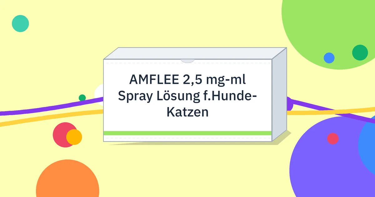 Symbolbild: Packung mit der Aufschrift AMFLEE 2,5 mg-ml Spray Lösung f.Hunde-Katzen (PZN 10989489) – Verfügbarkeit und Bezug in Apotheken in Frankfurt am Main