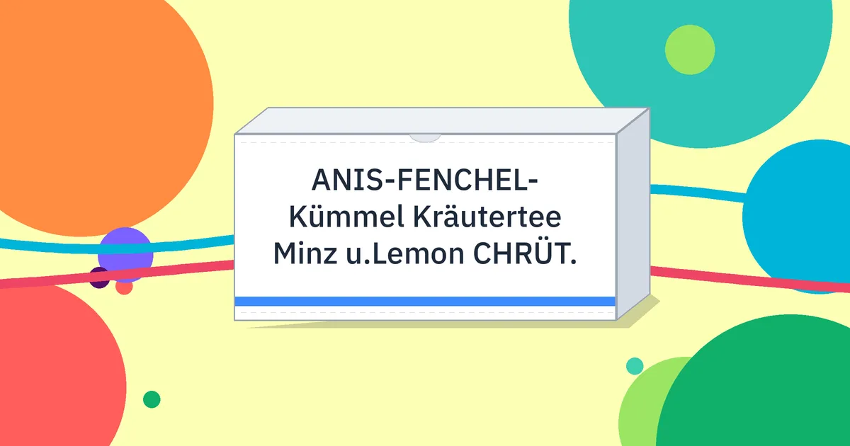 Symbolbild: Packung mit der Aufschrift ANIS-FENCHEL-Kümmel Kräutertee Minz u.Lemon CHRÜT. (PZN 16898440) – Verfügbarkeit und Bezug in Apotheken in Frankfurt am Main