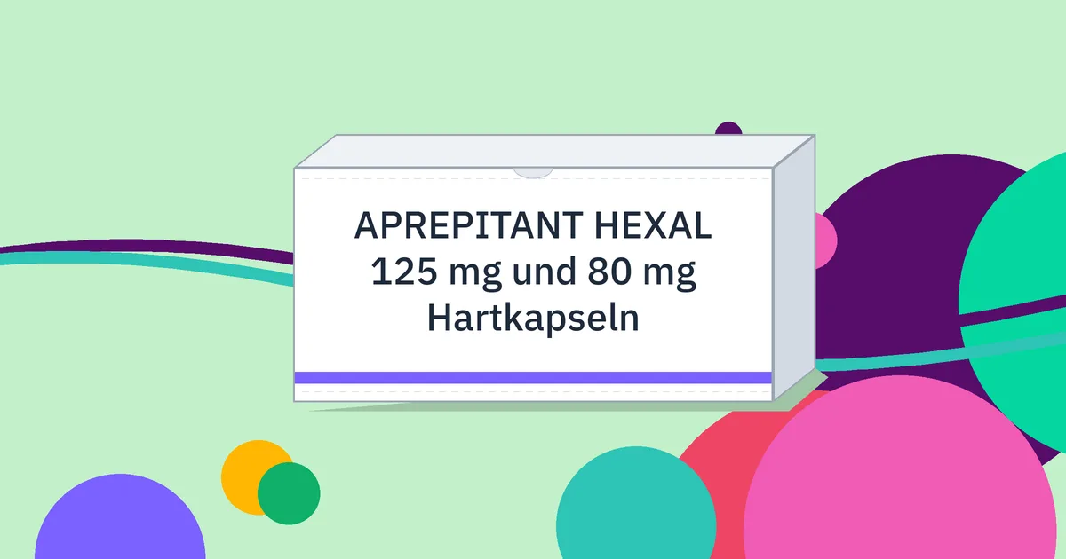 Symbolbild: Packung mit der Aufschrift APREPITANT HEXAL 125 mg und 80 mg Hartkapseln (PZN 15405837) – Verfügbarkeit und Bezug in Apotheken in Frankfurt am Main