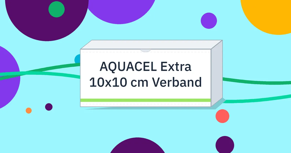 Symbolbild: Packung mit der Aufschrift AQUACEL Extra 10x10 cm Verband (PZN 11053962) – Verfügbarkeit und Bezug in Apotheken in Frankfurt am Main